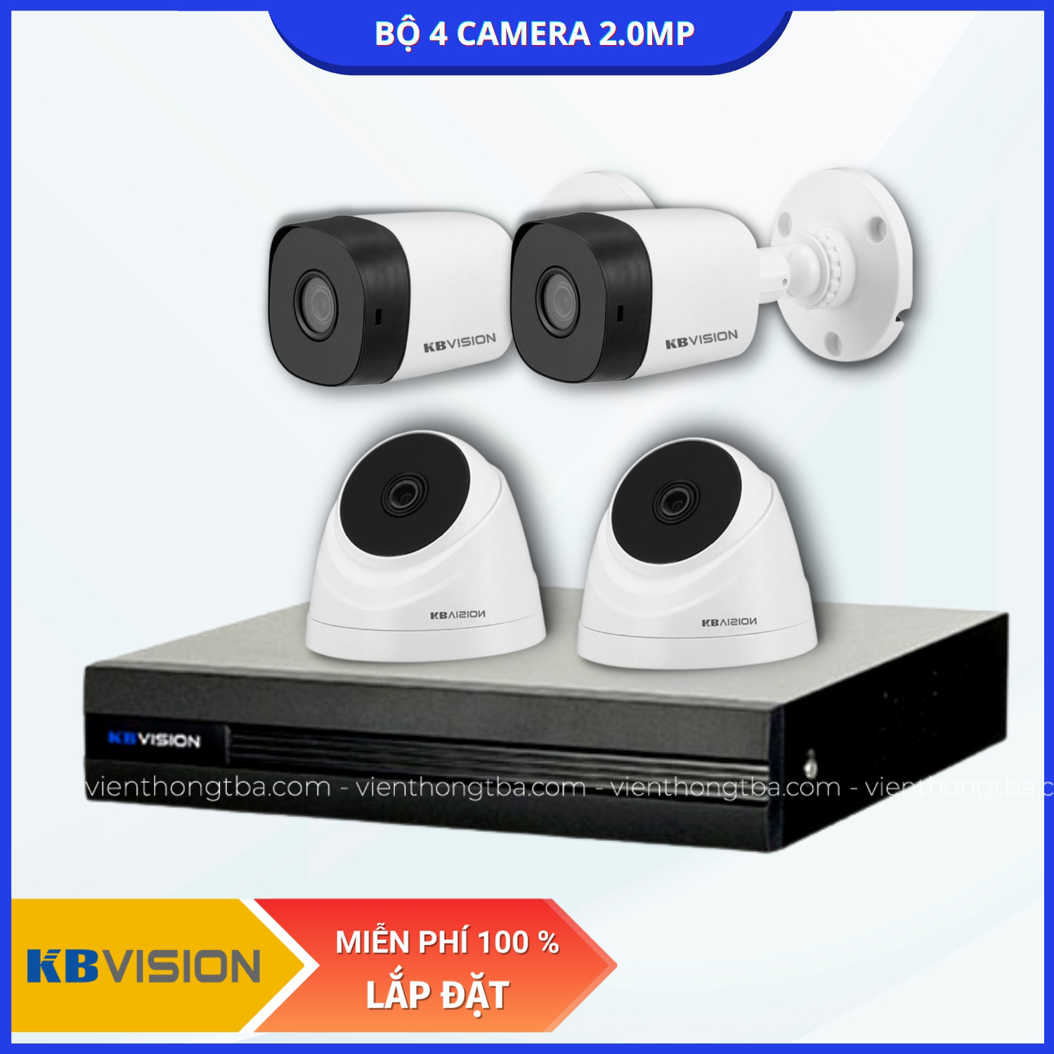 Bộ 4 Mắt Camera KBVISION 2.0mp | Giá RẺ Miễn Phí 100% Lắp Lắp Đặt